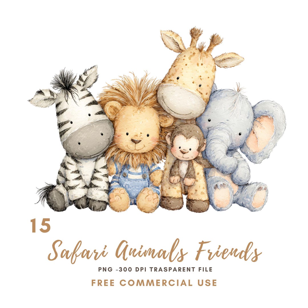 Safari Animal Friends Clipart Bundle 15 High Quality Png,watercolor ...