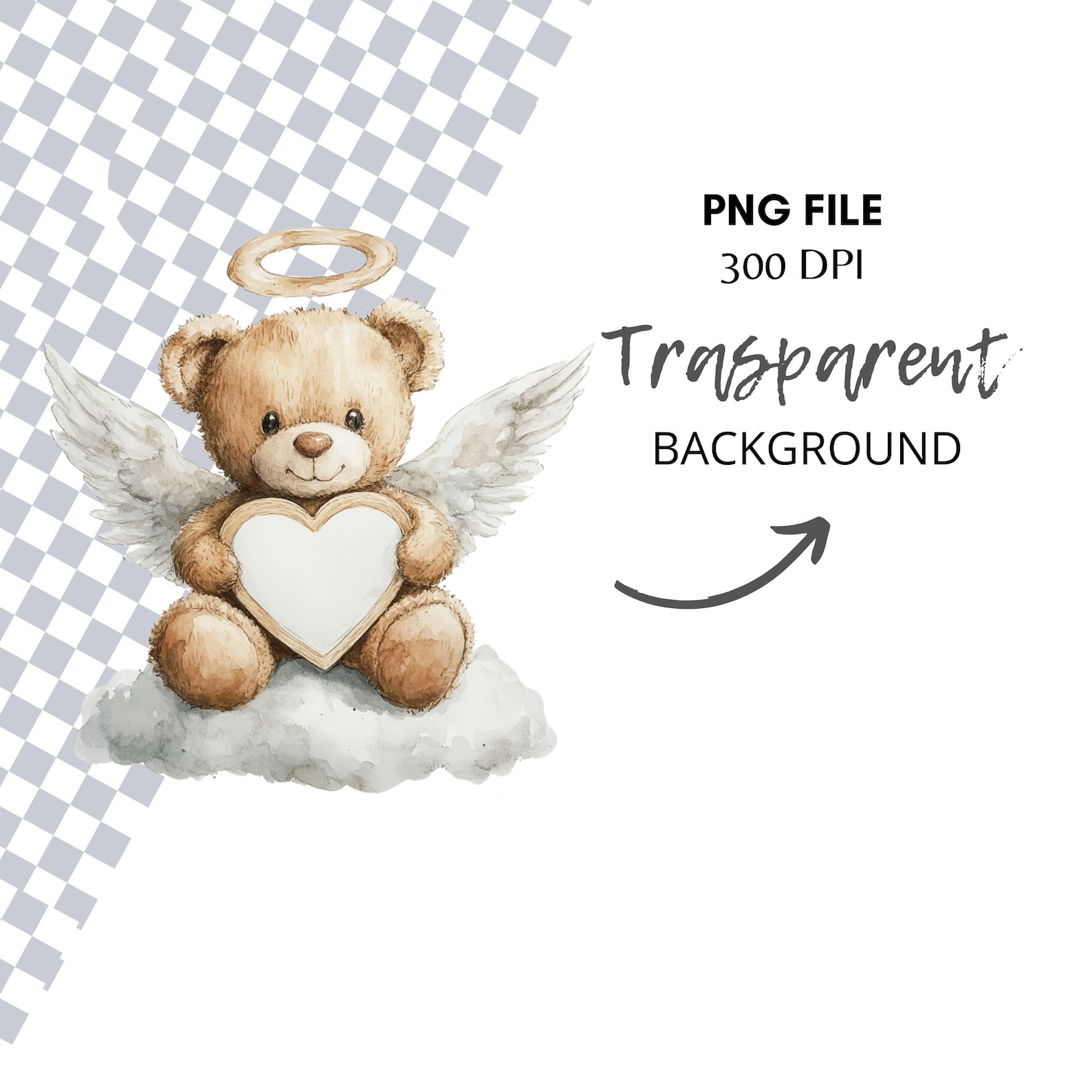 Teddy Bear Angel Clipart PNG Bundle 6 High Quality,watercolor Guardian ...