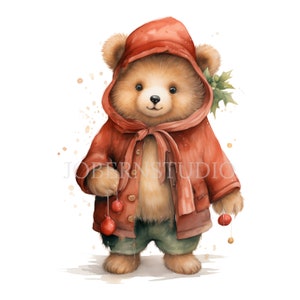 Christmas Teddy Bear, Watercolor Clipart PNG,15 High Quality Jpgs ...