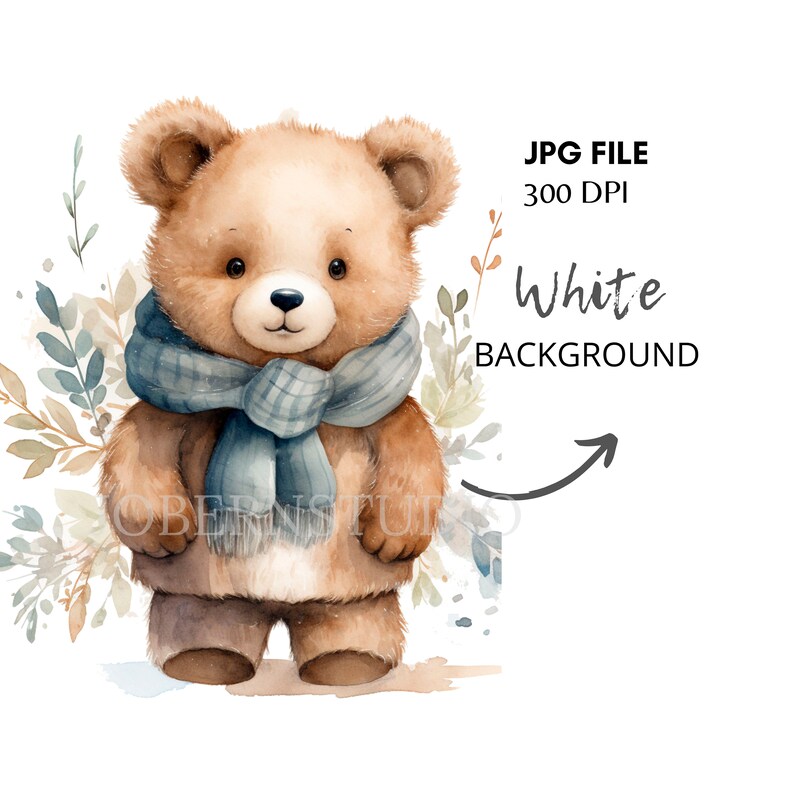 Winter Teddy Bear Clipart,bundle 15 High Quality Png,watercolor Clip Art Jpg,digital Download ...