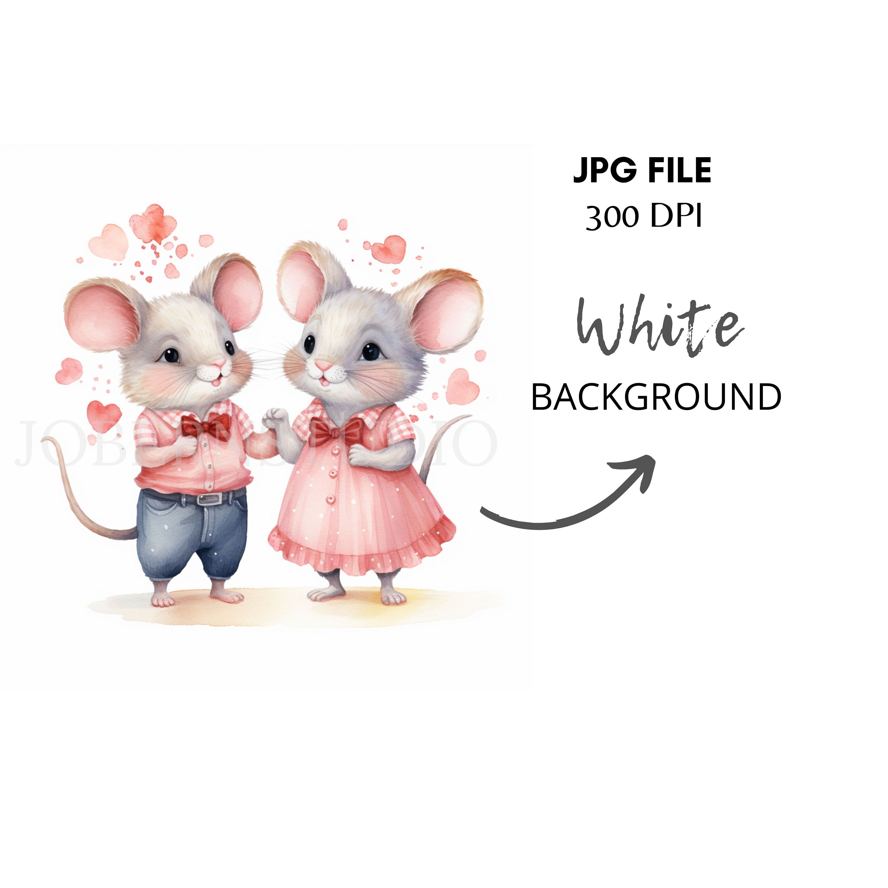 Valentine Mouse Clipart PNG Bundle 10 High Quality Jpg,watercolor ...