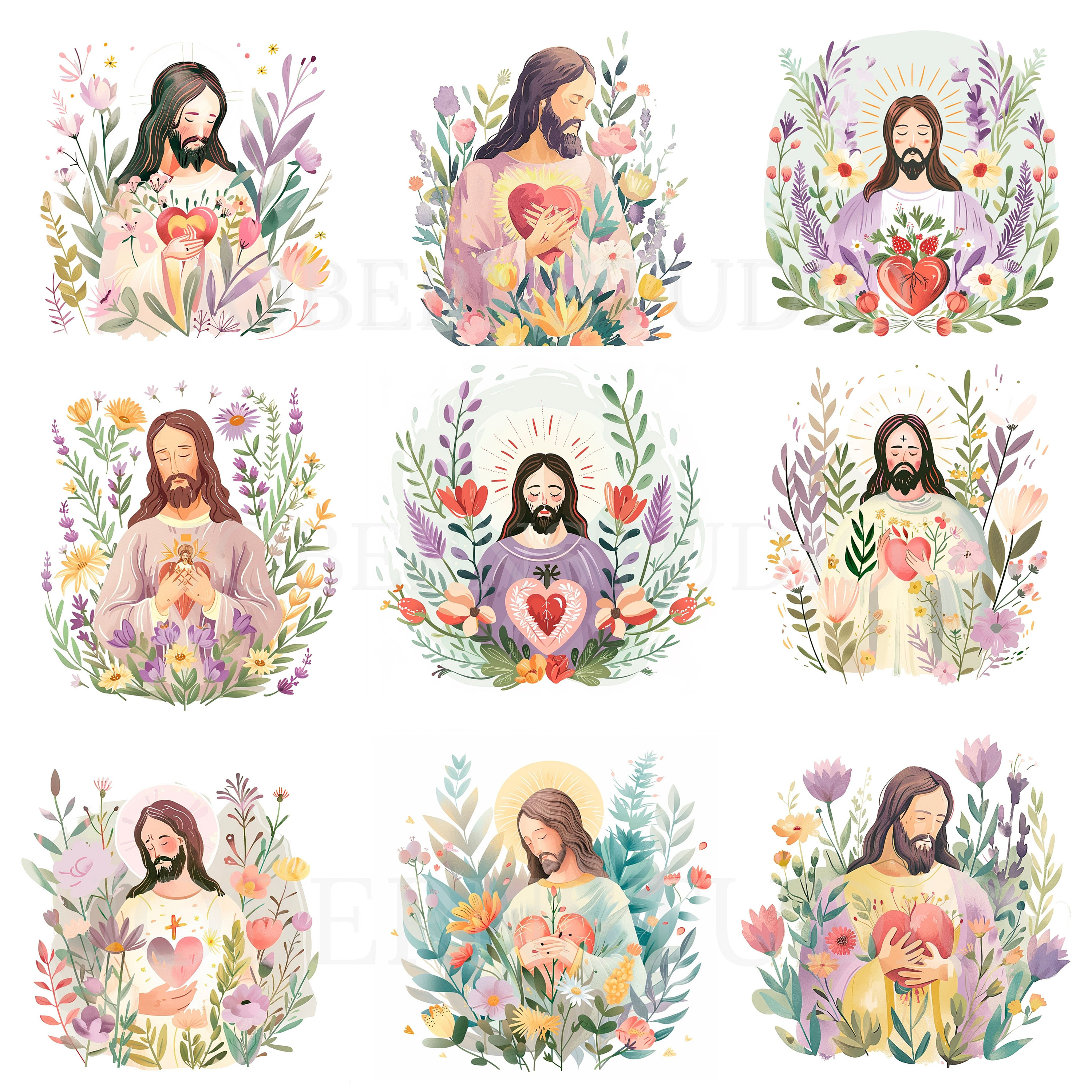 Jesus Christ Clipart Bundle 15 High Quality PNG, Sacred Heart Jesus ...