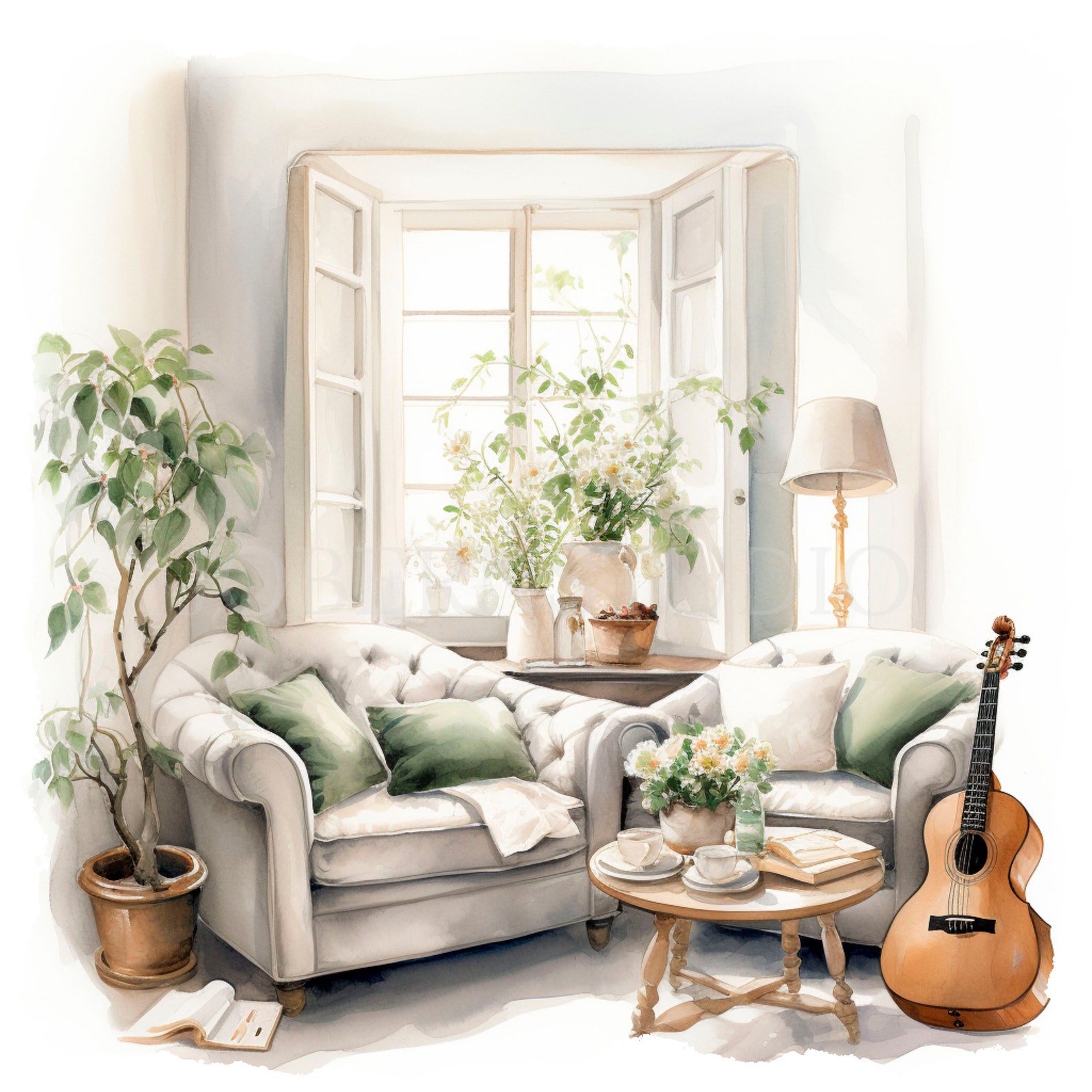Living Room Clipart Bundle 15 High Quality Png,watercolor Home Decor ...