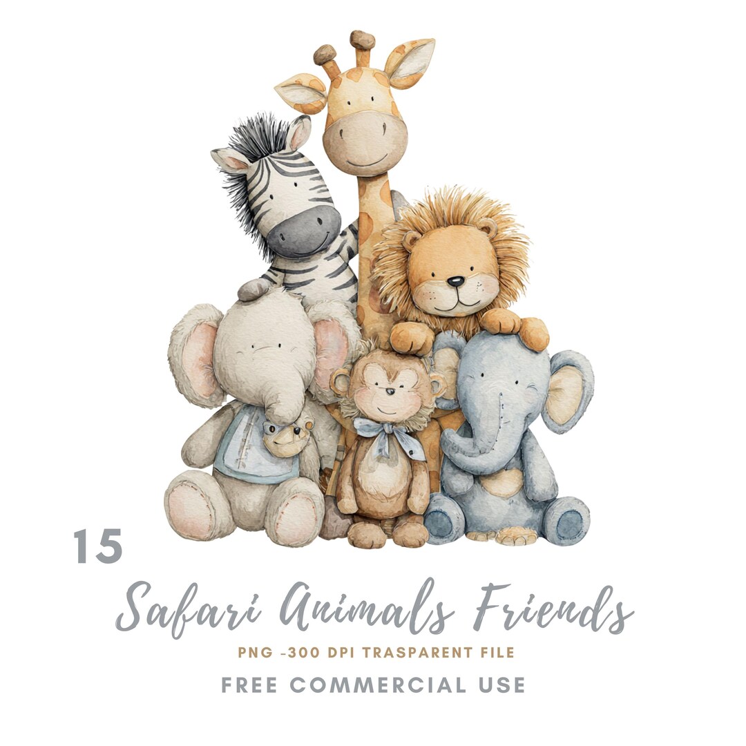 Safari Animal Friends Clipart Bundle 15 High Quality Png,watercolor ...
