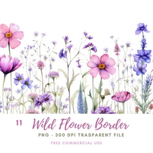 Wild Flower Border Clipart Bundle 11 High Quality Png,watercolor Floral ...