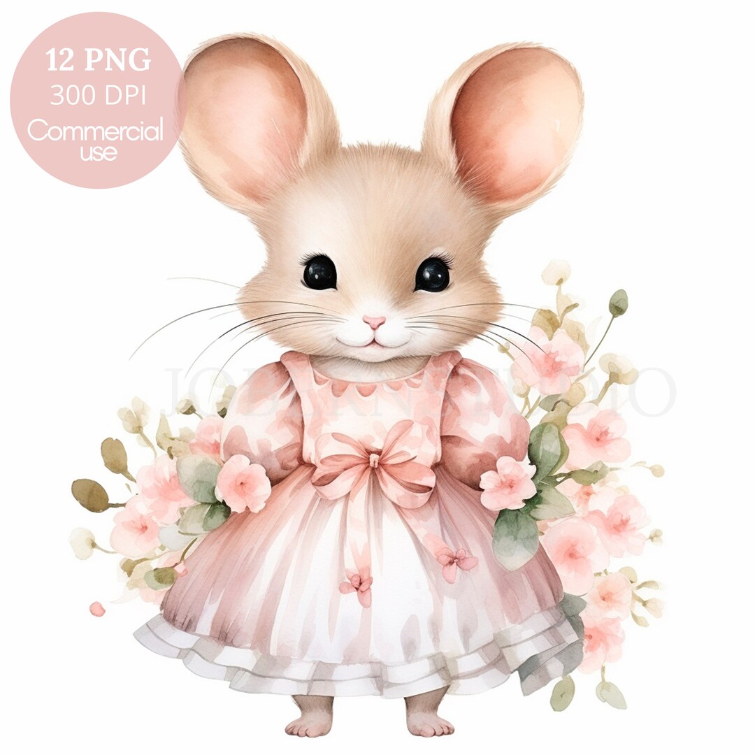 Pink Mouse Flower Clipart PNG Bundle 12 High Quality,watercolor Mouse ...