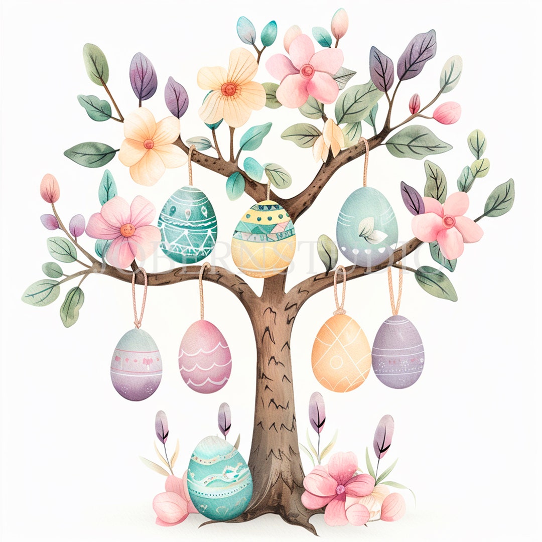 Easter Tree Clipart PNG Bundle 13 High Quality,watercolor Easter Egg ...