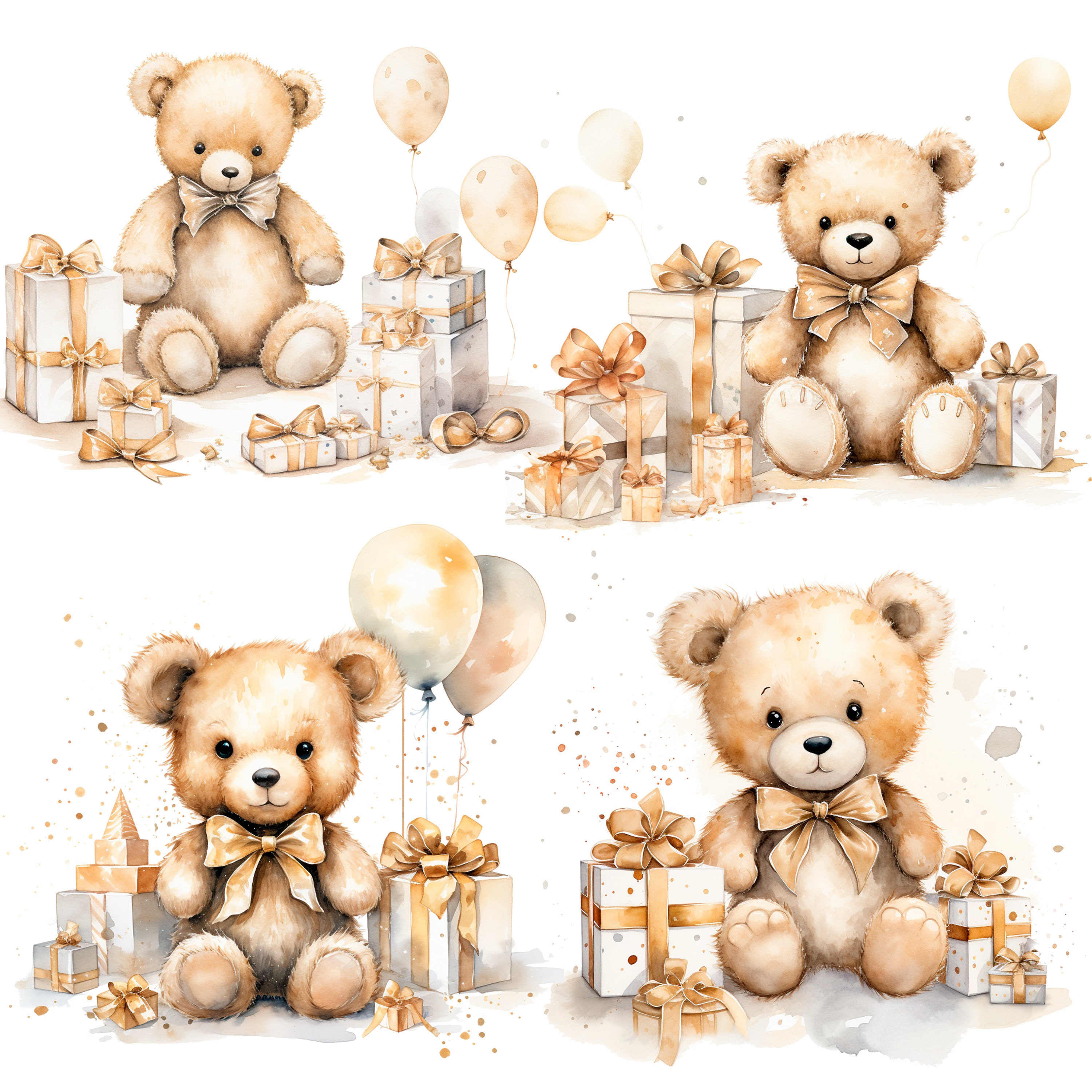 Christmas Teddy Bear, Watercolor Clipart PNG,15 High Quality Jpgs ...