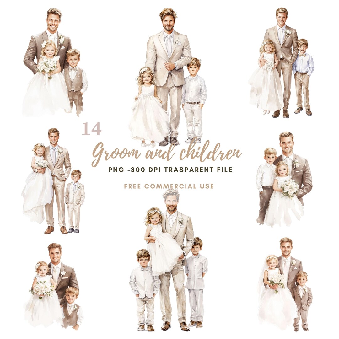 Watercolor Wedding Groom and Children 16 Clipart PNG| First Communion ...