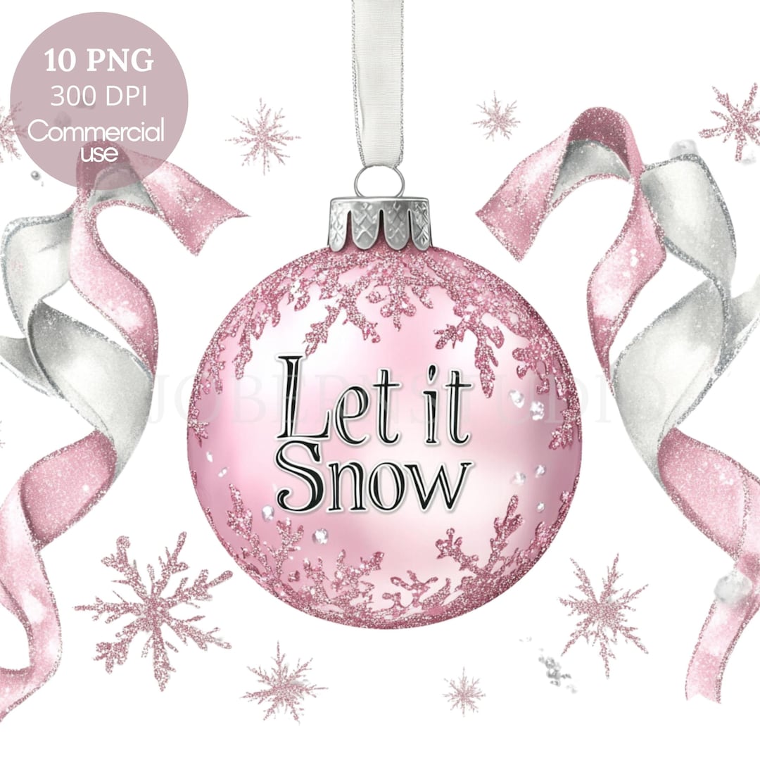 Pink Christmas Ornament Clipart PNG Bundle 10, Watercolor Christmas ...