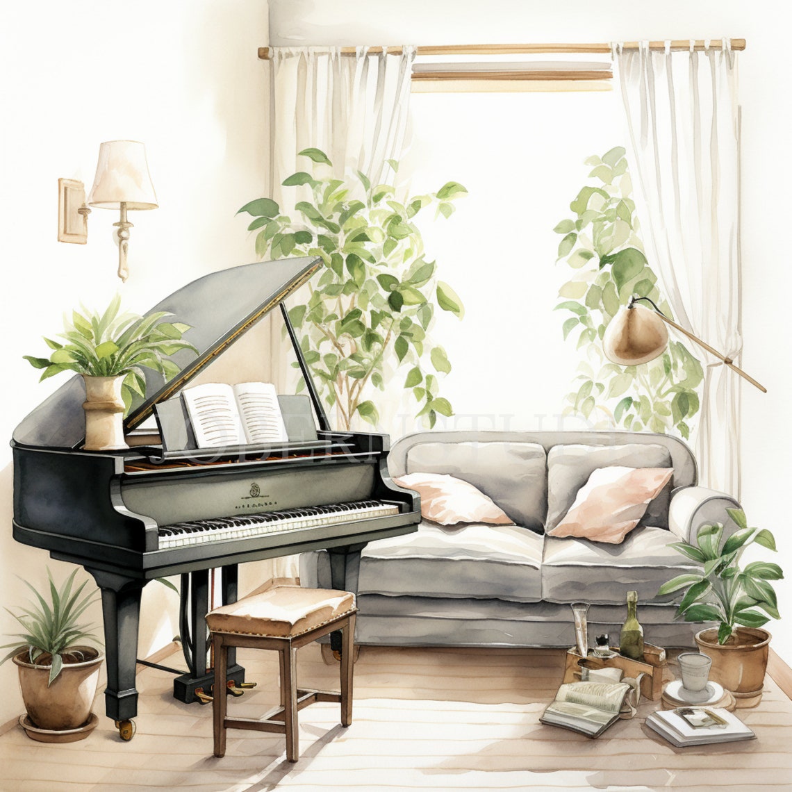 Living Room Clipart Bundle 15 High Quality Png,watercolor Home Decor ...