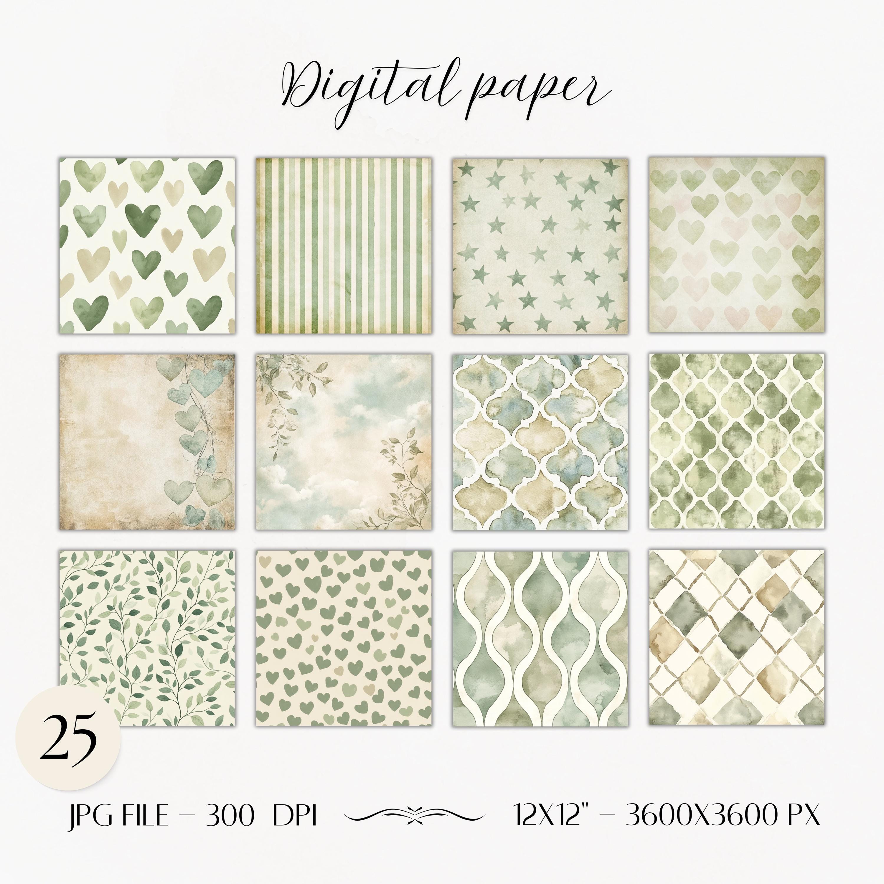 Vintage Sage Green Digital Paper Pack- Scrapbook Junk Journal Papers ...