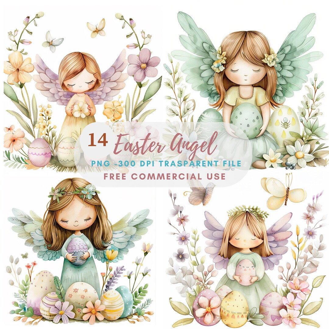 Easter Angel Clipart PNG Bundle 14 High Quality,easter Egg Watercolor ...