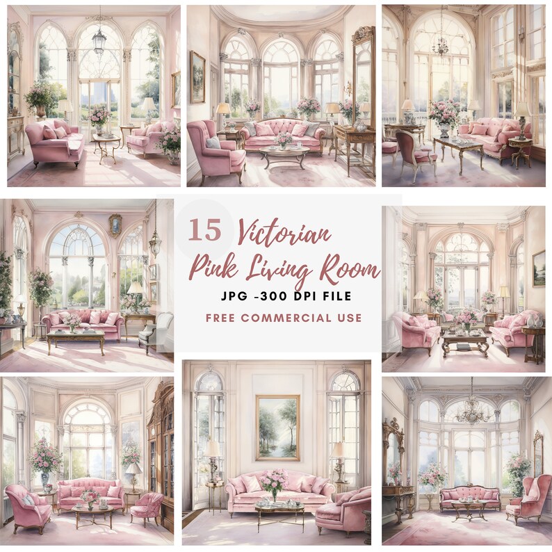 Living Room Clipart Bundle 15 High Quality Jpgs,watercolor Home Decor ...