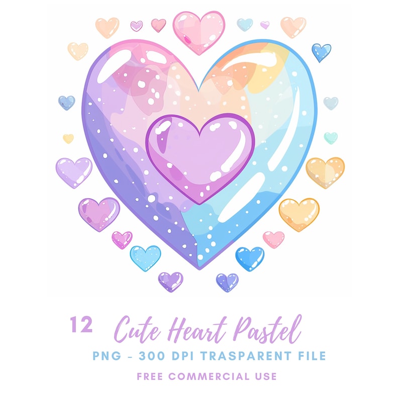 Watercolor Cute Heart Clipart Bundle 12 High Quality PNG, Heart Pastel ...