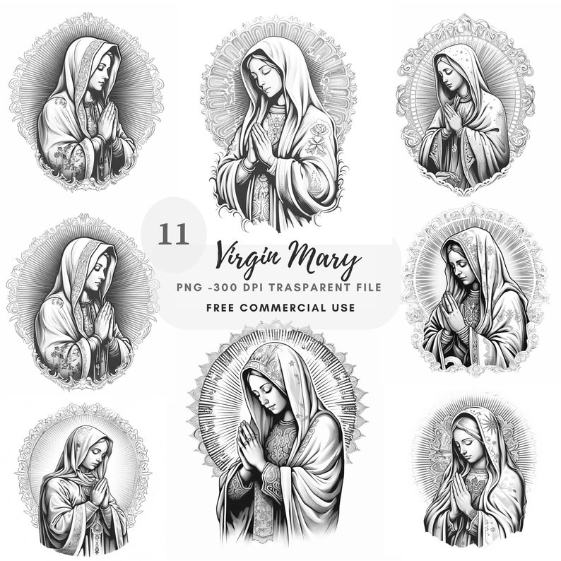 Virgin Mary Clipart,bundle 11 High Quality Png,holy Mary,printable ...