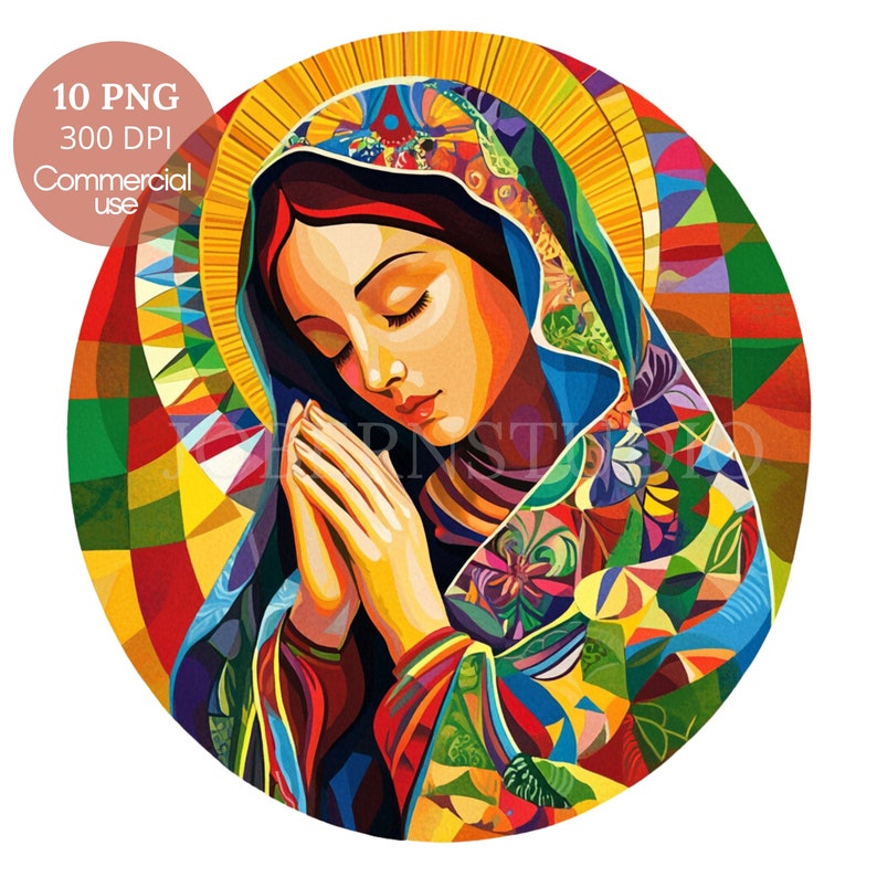 Virgin Mary Clipart,bundle 10 High Quality PNG, Colorful Vintage Holy ...