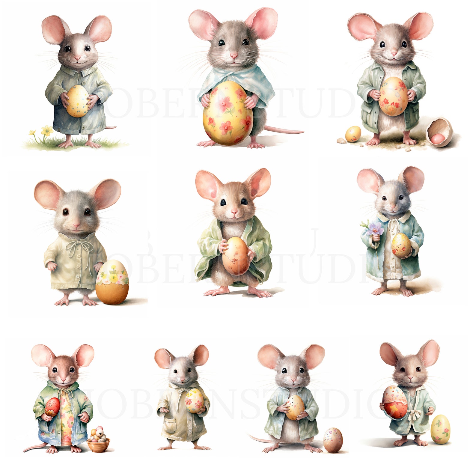 Easter Mouse Clipart PNG Bundle 10 High Quality, Pastel Easter ...