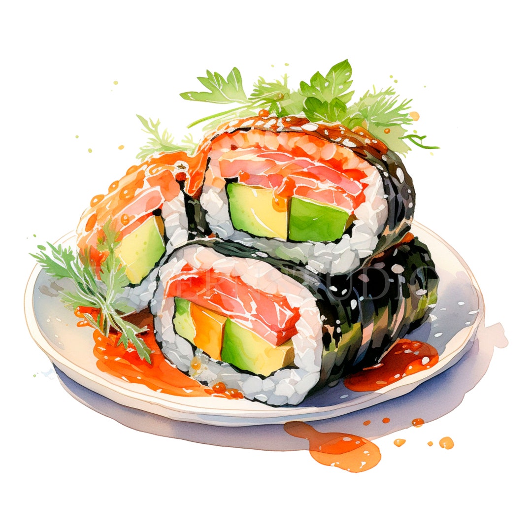 Tasty Sushi Clipart Bundle 15 High Quality Png,watercolor Japanese Food ...
