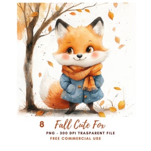 Watercolor Fox Clipart,bundle 8 High Quality Png,fall Autumn Fox,winter ...