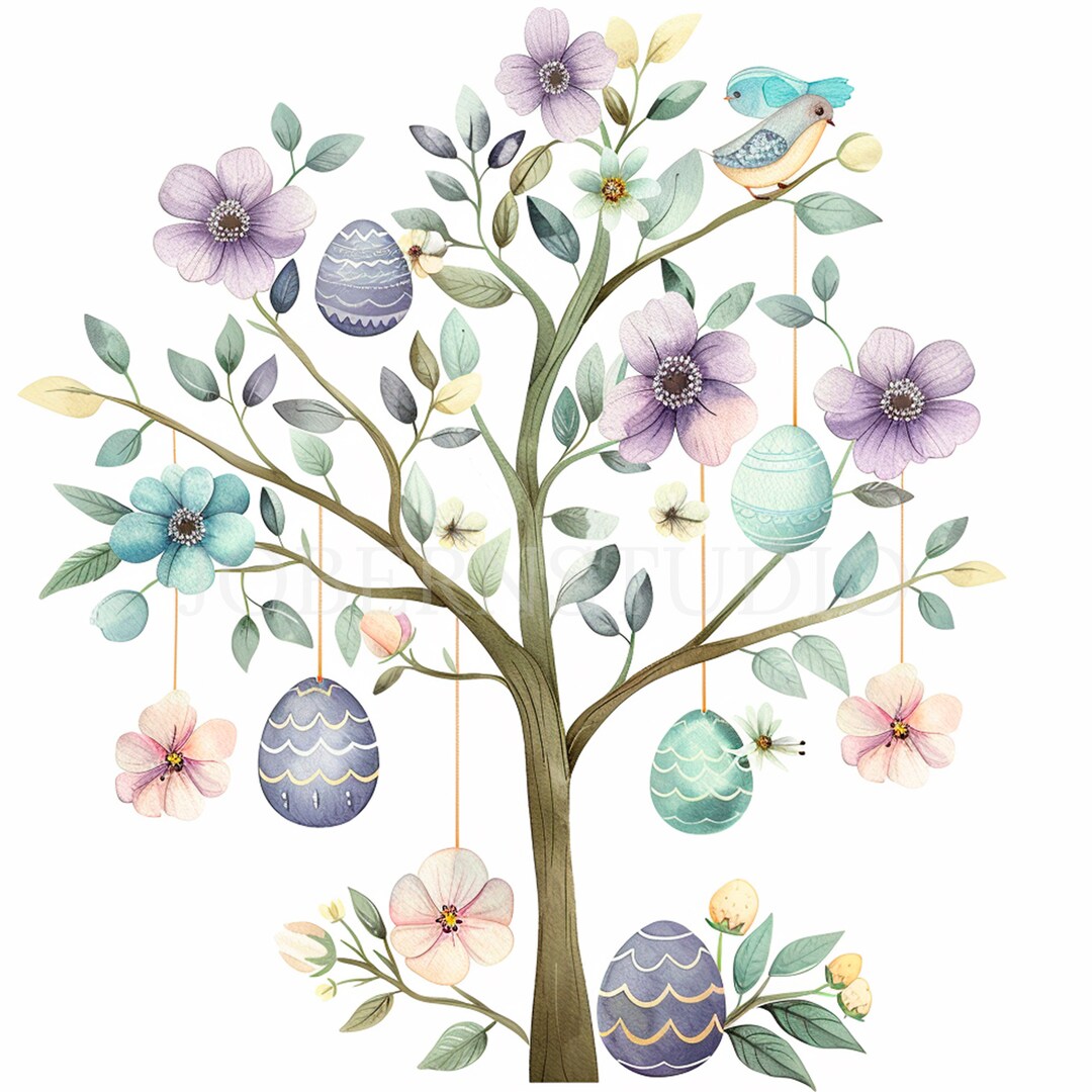 Easter Tree Clipart PNG Bundle 13 High Quality,watercolor Easter Egg ...
