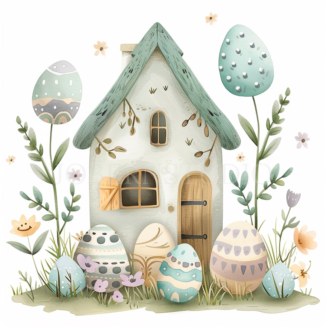Easter House Clipart PNG Bundle 12 High Quality,watercolor Egg ...