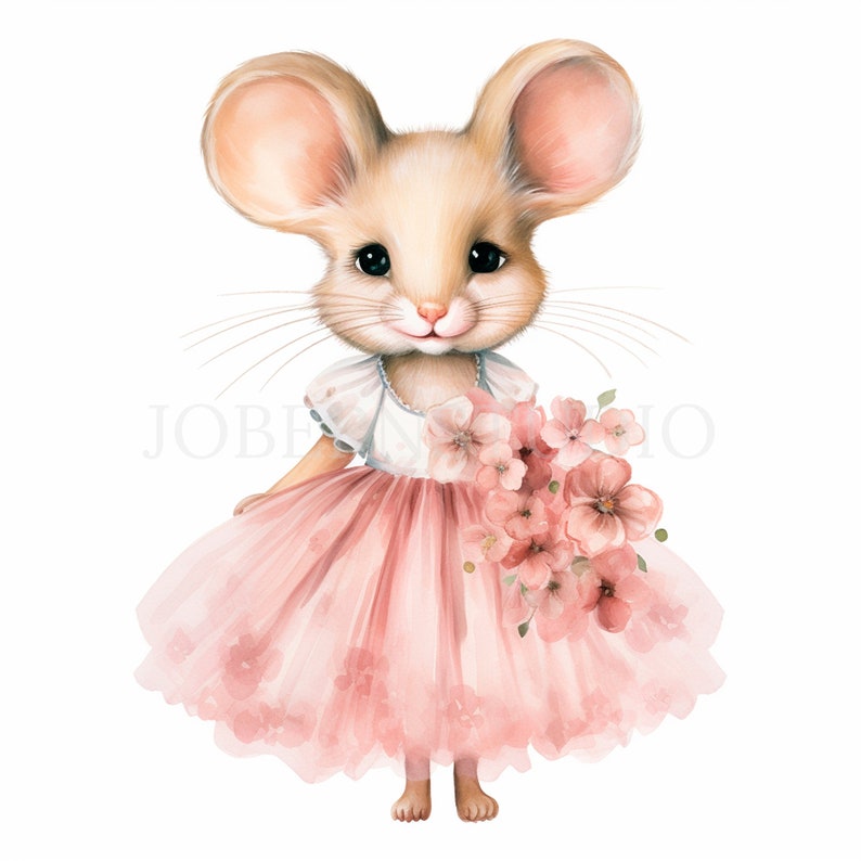 Pink Mouse Flower Clipart PNG Bundle 12 High Quality,watercolor Mouse ...
