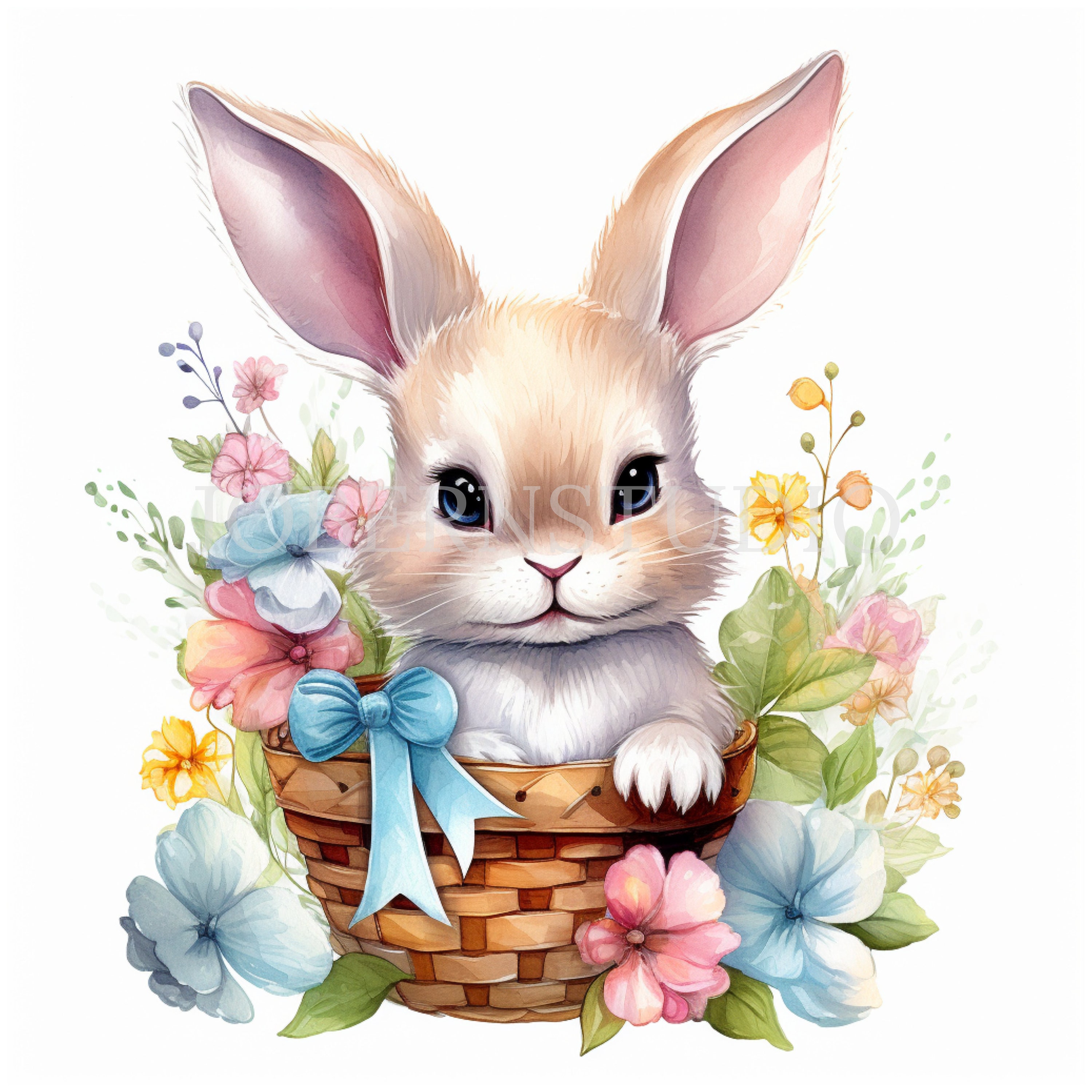 Easter Bunny Clipart PNG Bundle 10 High Quality JPG, Easter Watercolor ...