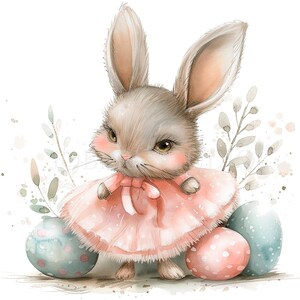 Easter Bunny Clipart PNG Bundle 13 High Quality, Pink Easter Watercolor ...