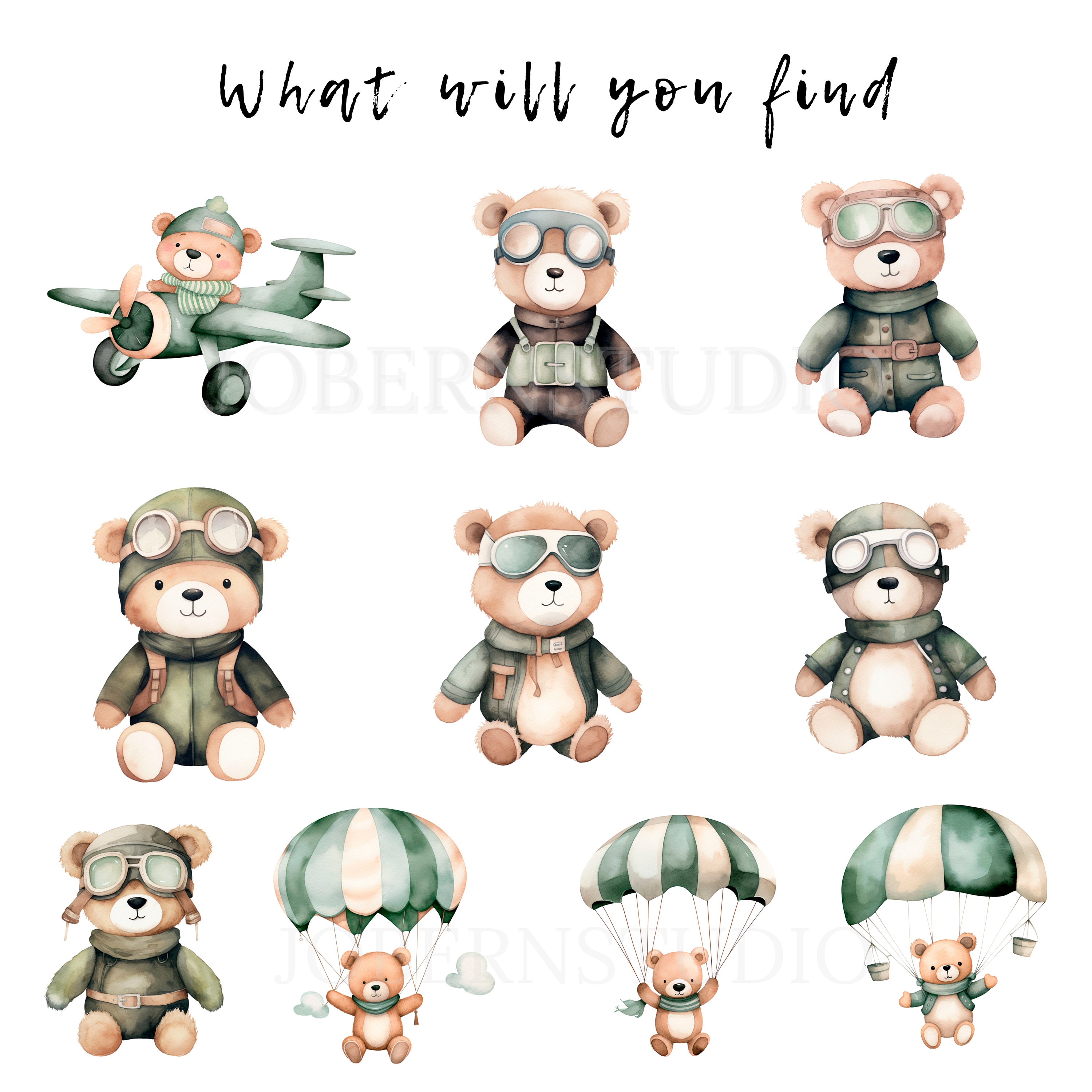 Teddy Bear Aviator Clipart PNG Bundle 30 High Quality,digital Download ...