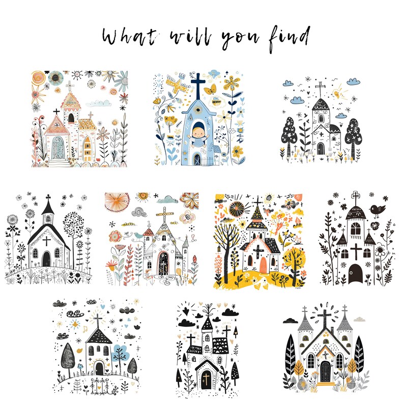 Doodle Church Clipart Png,bundle 10 High Quality,watercolor Baby Church ...