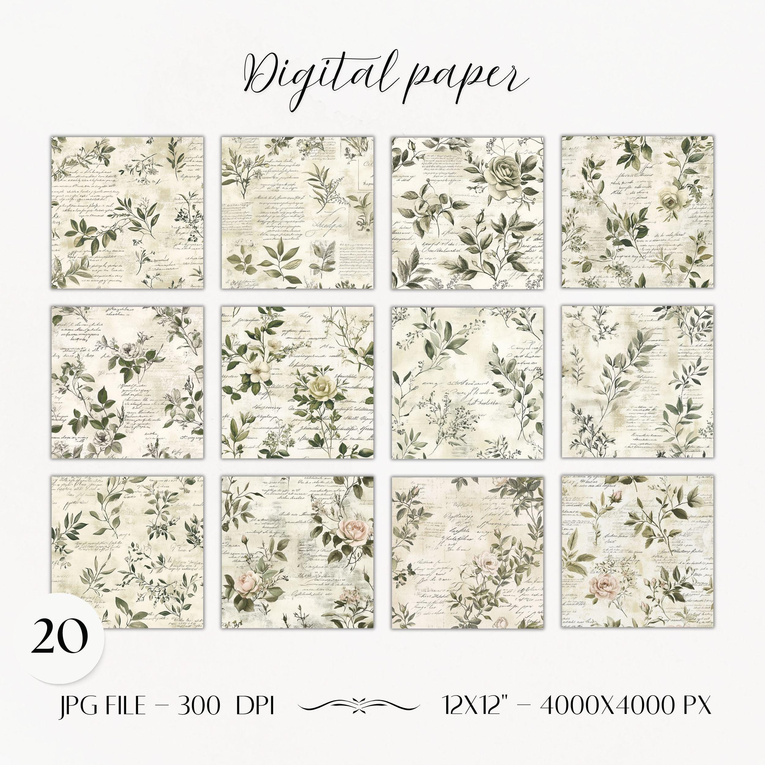 Shabby Chic Digital Paper Pack -20 Vintage Word Scrapbook Junk Journal ...