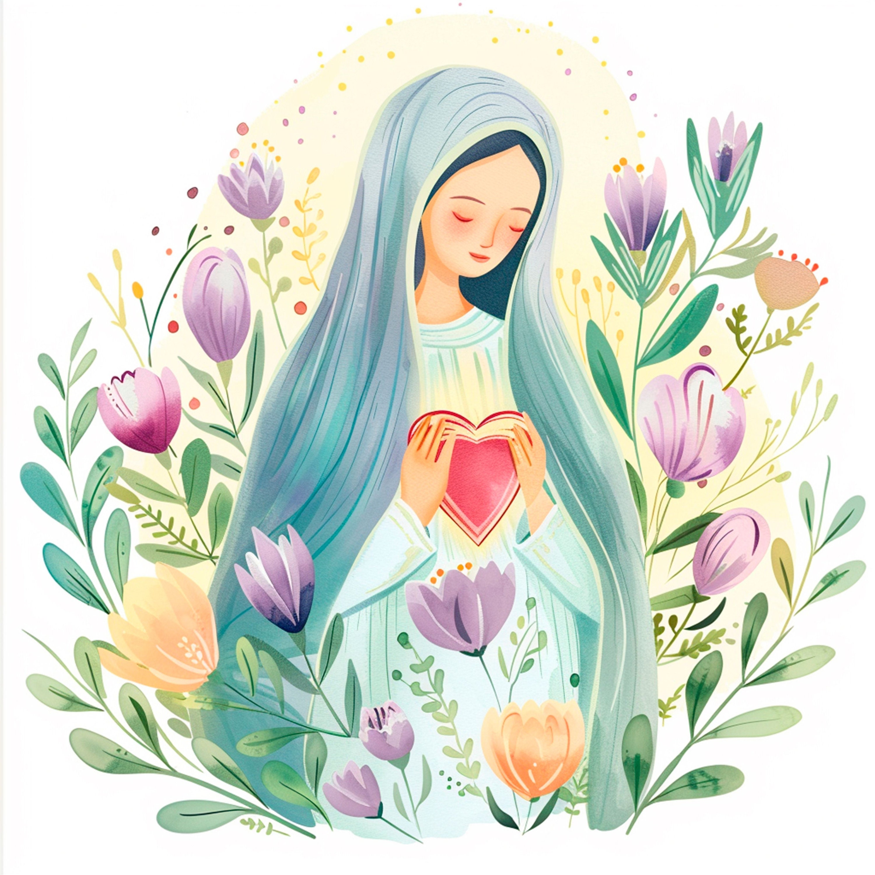 Immaculate Sacred Heart Clipart,bundle 15 High Quality,holy Mary ...