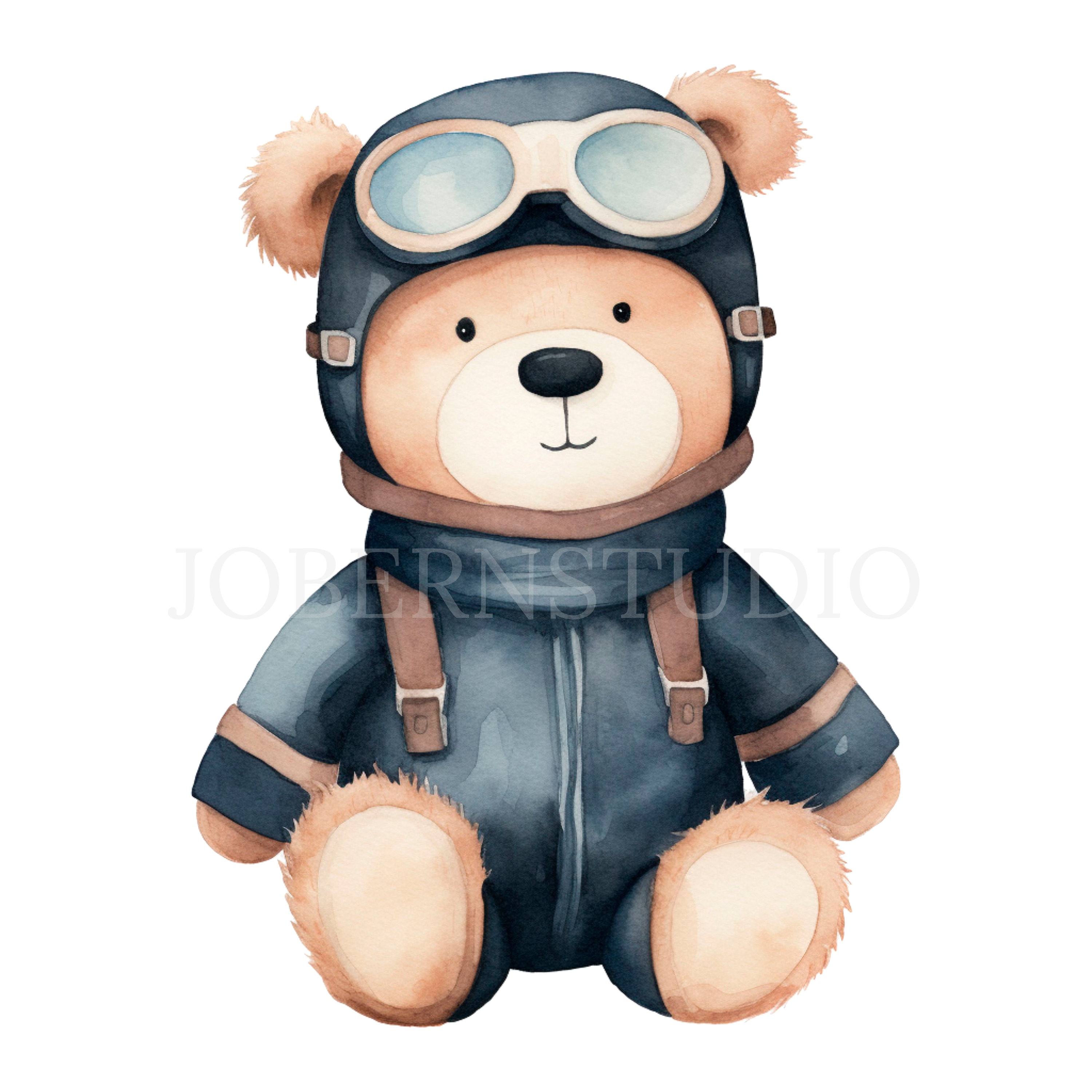 Aviator Teddy Bear Clipart PNG, Watercolor Bundle 15 High Quality Jpg ...