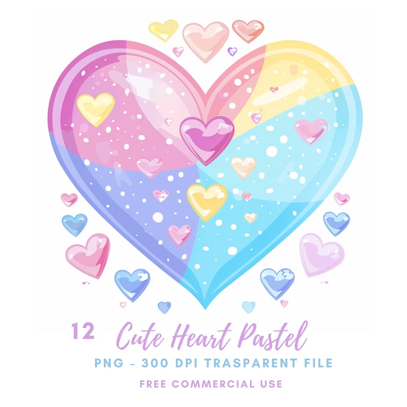 Watercolor Cute Heart Clipart Bundle 12 High Quality PNG, Heart Pastel ...