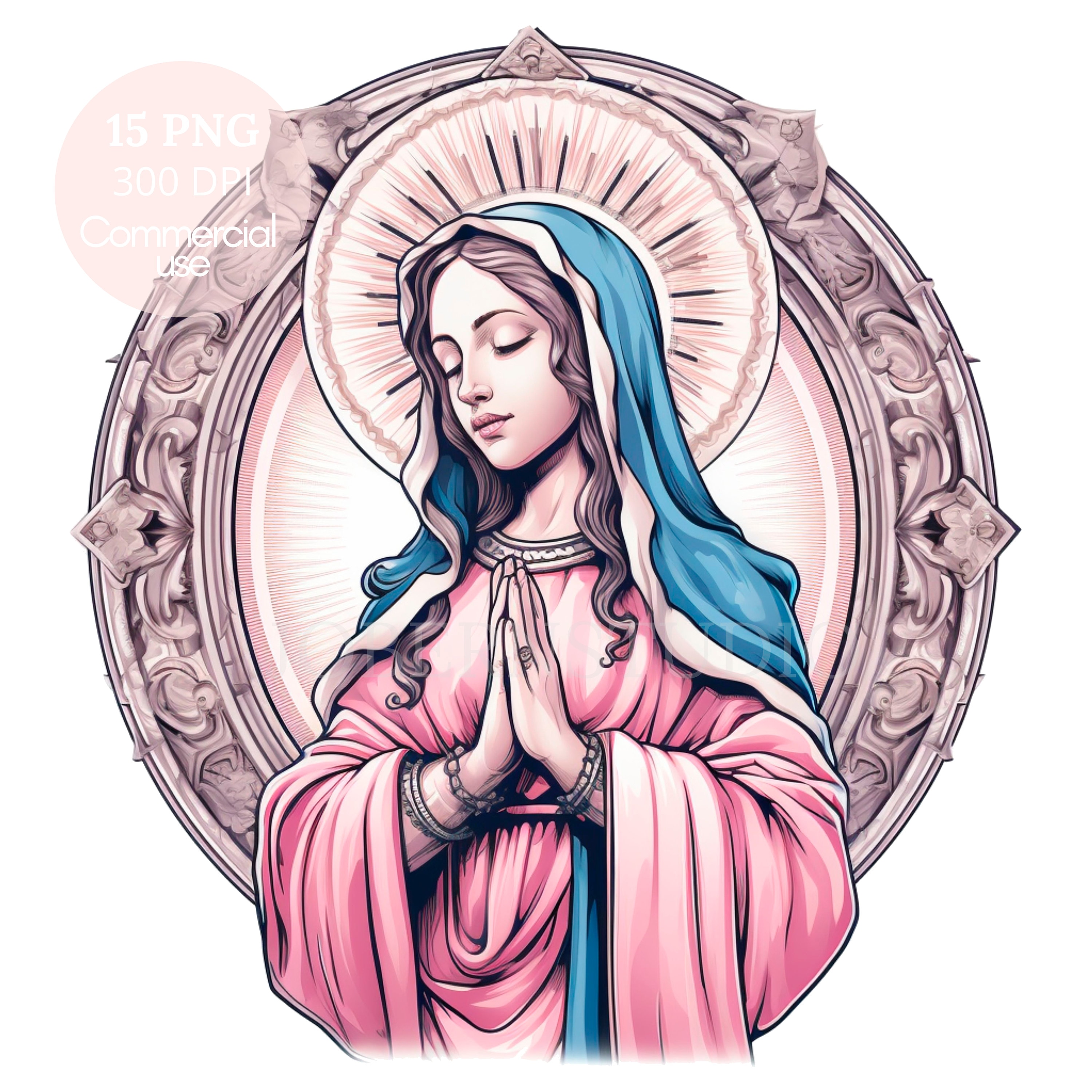 Pink Virgin Mary Clipart,bundle 15 High Quality Png,watercolor Clip Art ...