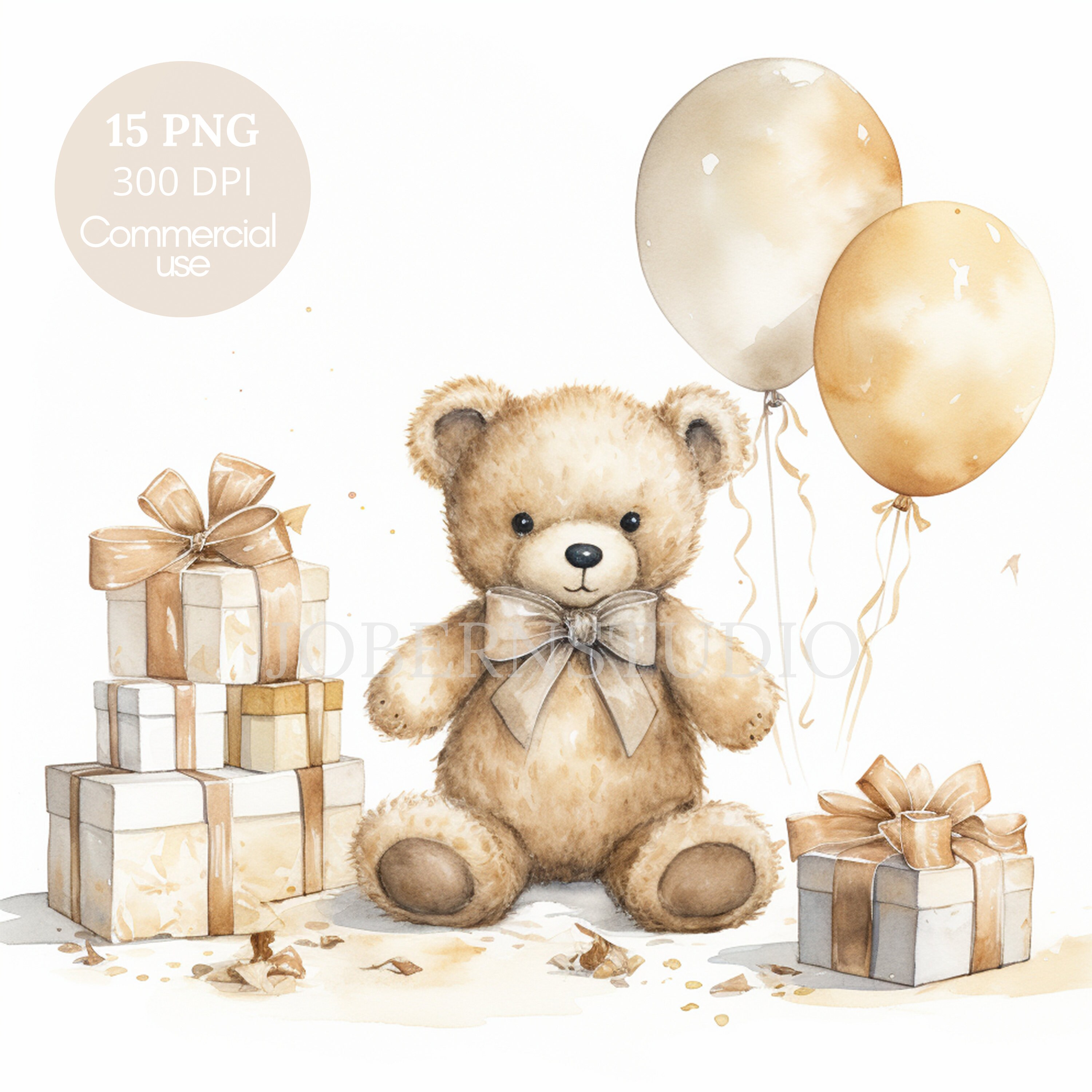 Christmas Teddy Bear, Watercolor Clipart PNG,15 High Quality Jpgs ...