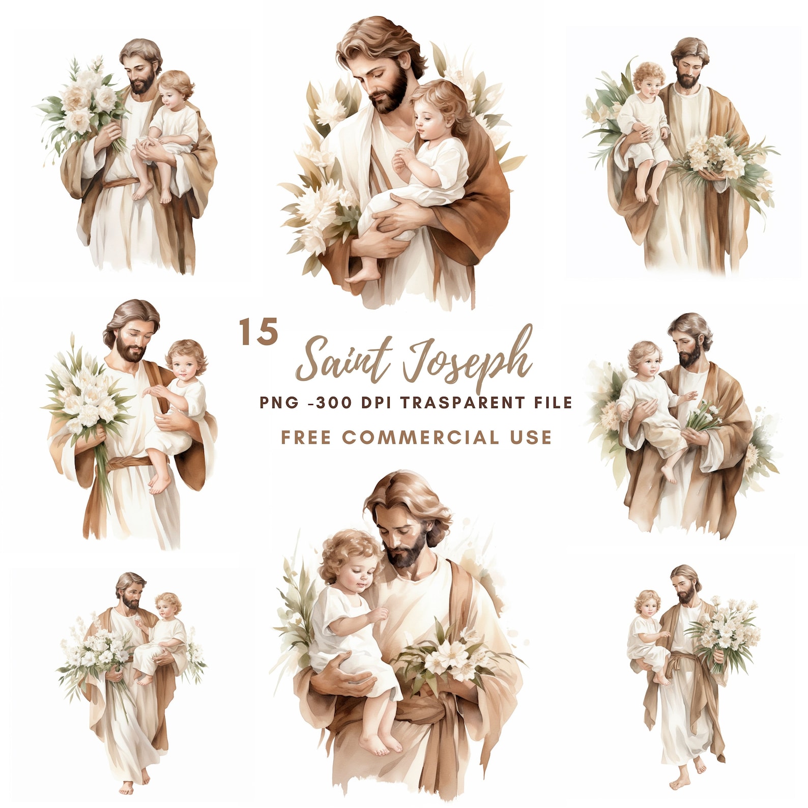 Saint Joseph Clipart Bundle 15 High Quality PNG, Saint Joseph With ...