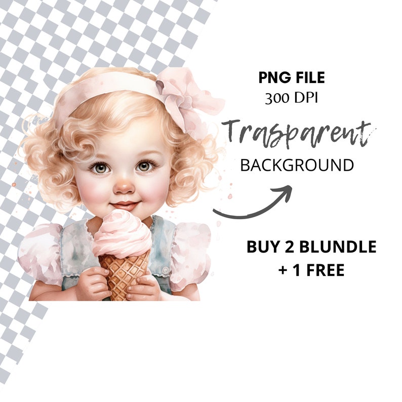 Watercolor Retro Baby Ice Cream Clipart Png,bundle 15 High Quality ...