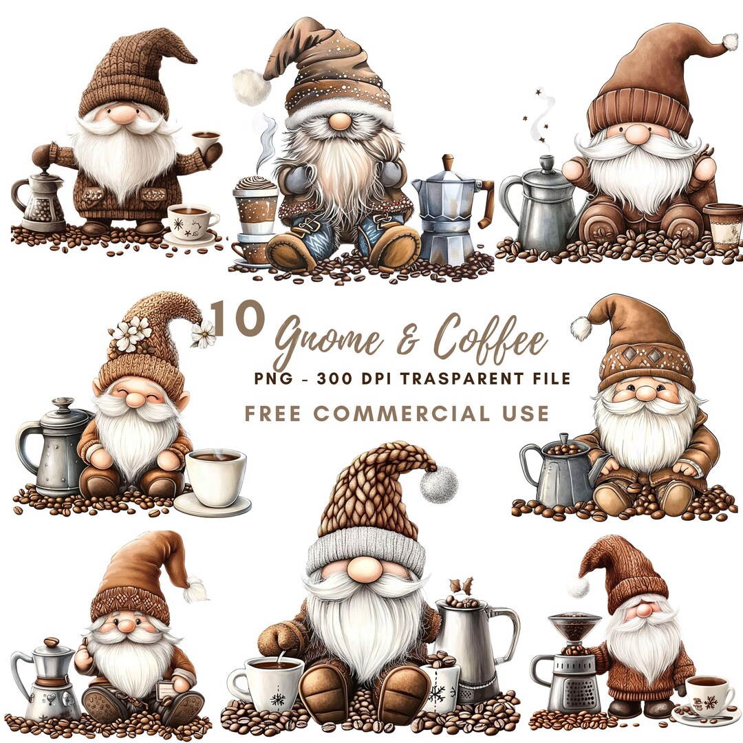Gnome and Coffee Clipart Bundle 10 High Quality Png,coffee Gnome ...