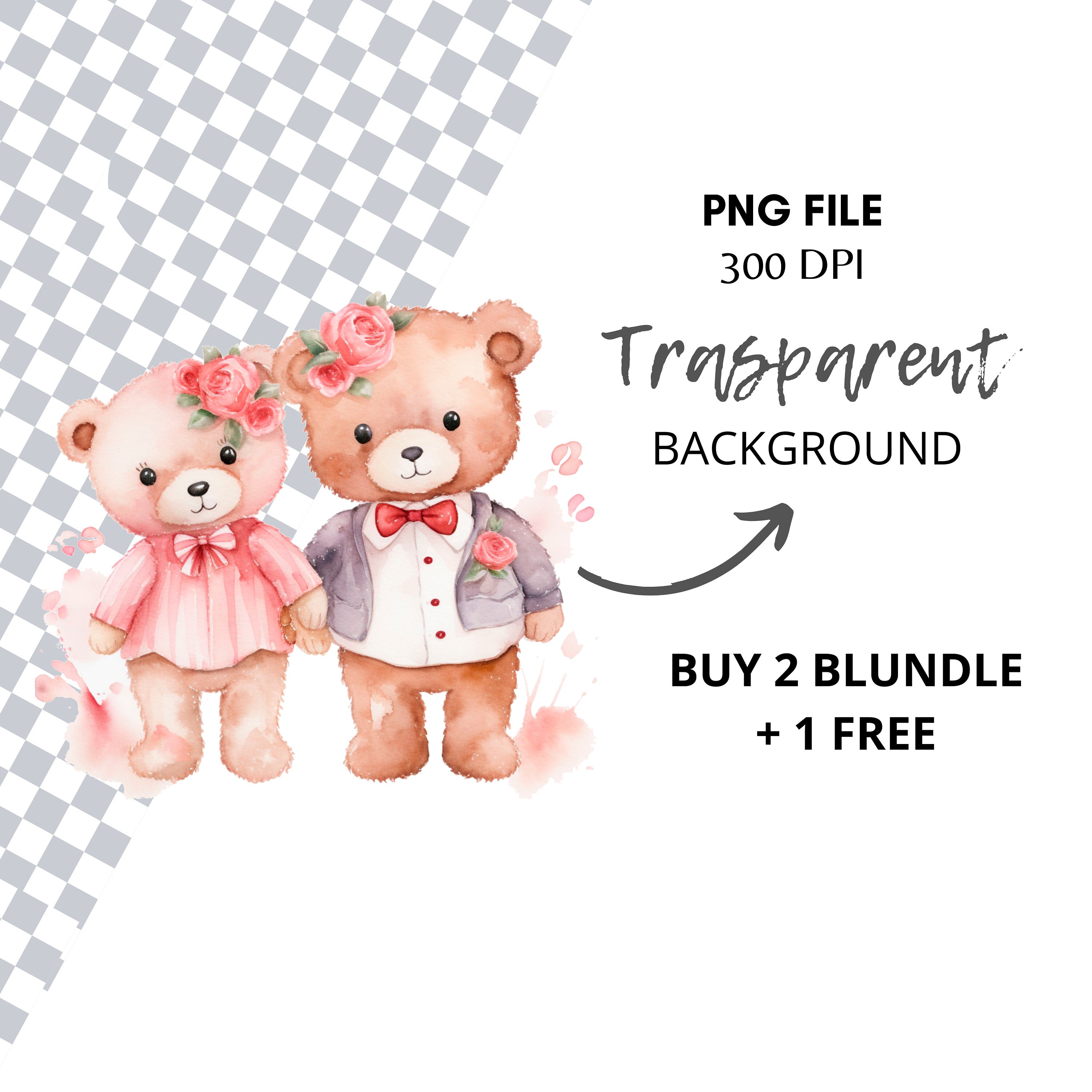Valentine Teddy Bear Clipart PNG Bundle 10 High Quality,watercolor ...