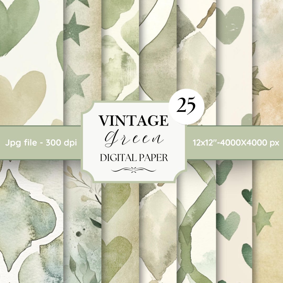 Vintage Sage Green Digital Paper Pack Scrapbook Junk Journal Papers ...