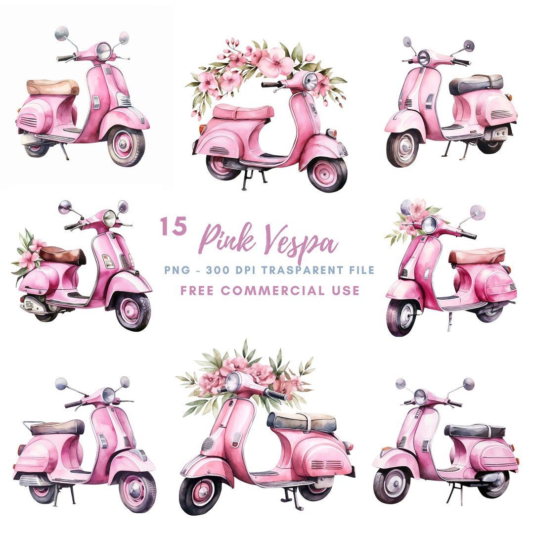 Pink Vespa Clipart Bundle 15 High Quality Png,vespa Motorbike ...