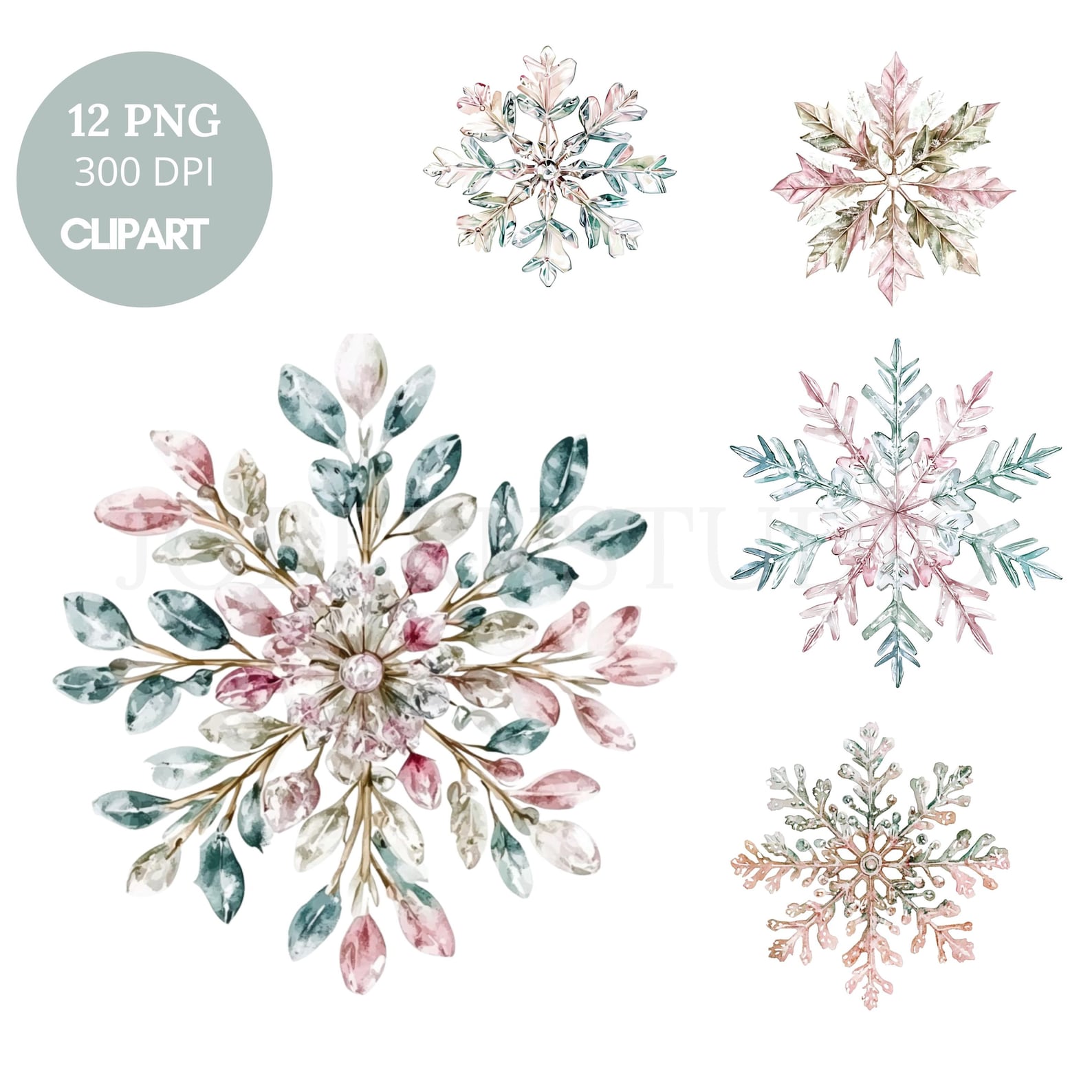 Watercolor Christmas Snow Star Clipart Png,bundle 12 High Quality ...