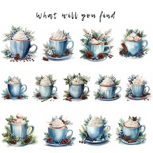Christmas Mug Clipart Bundle 14 High Quality Png,watercolor Blue Cup ...