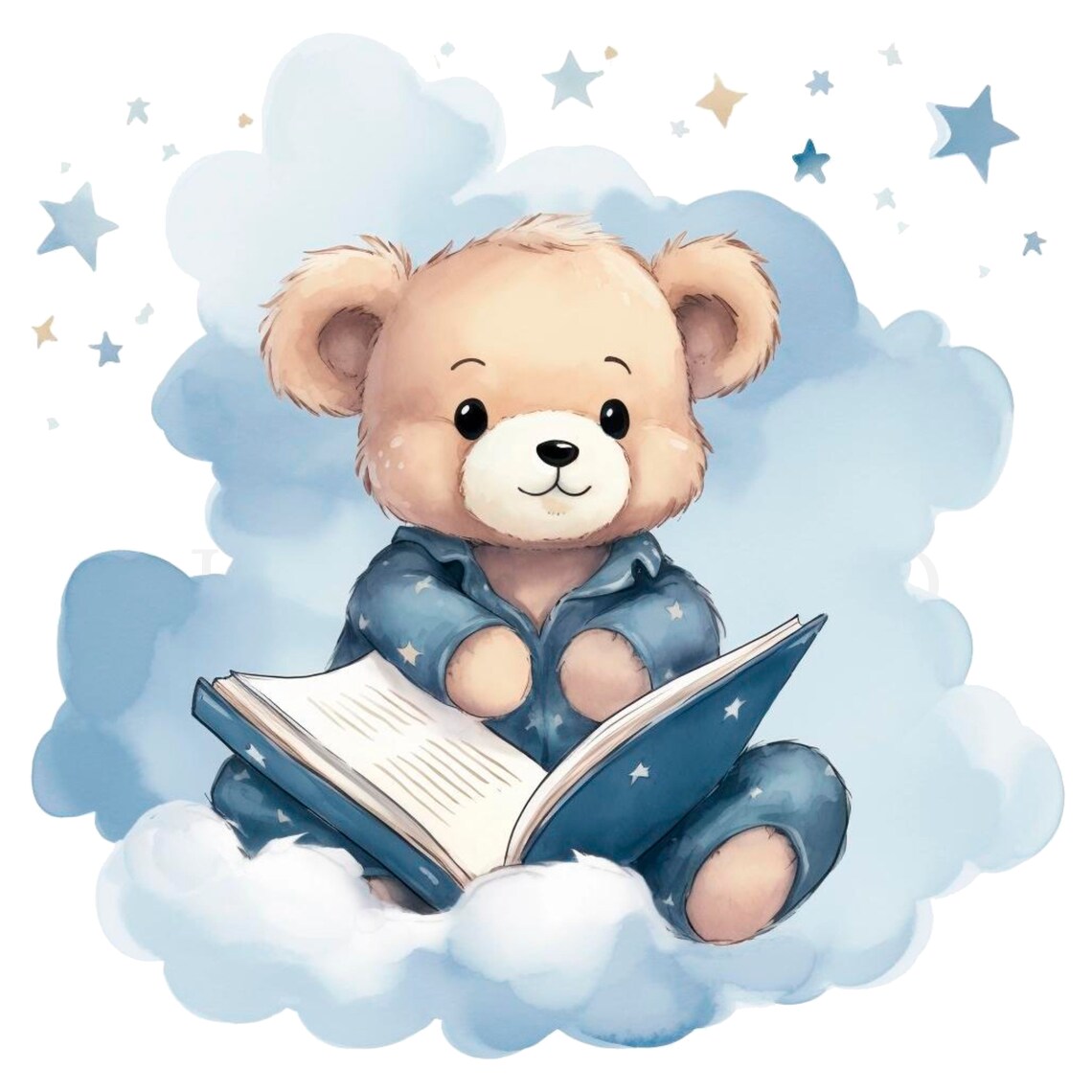 Blue Teddy Bear Nursery Clipart PNG,35 High Quality Jpgs,watercolor Digital Download,card Making ...