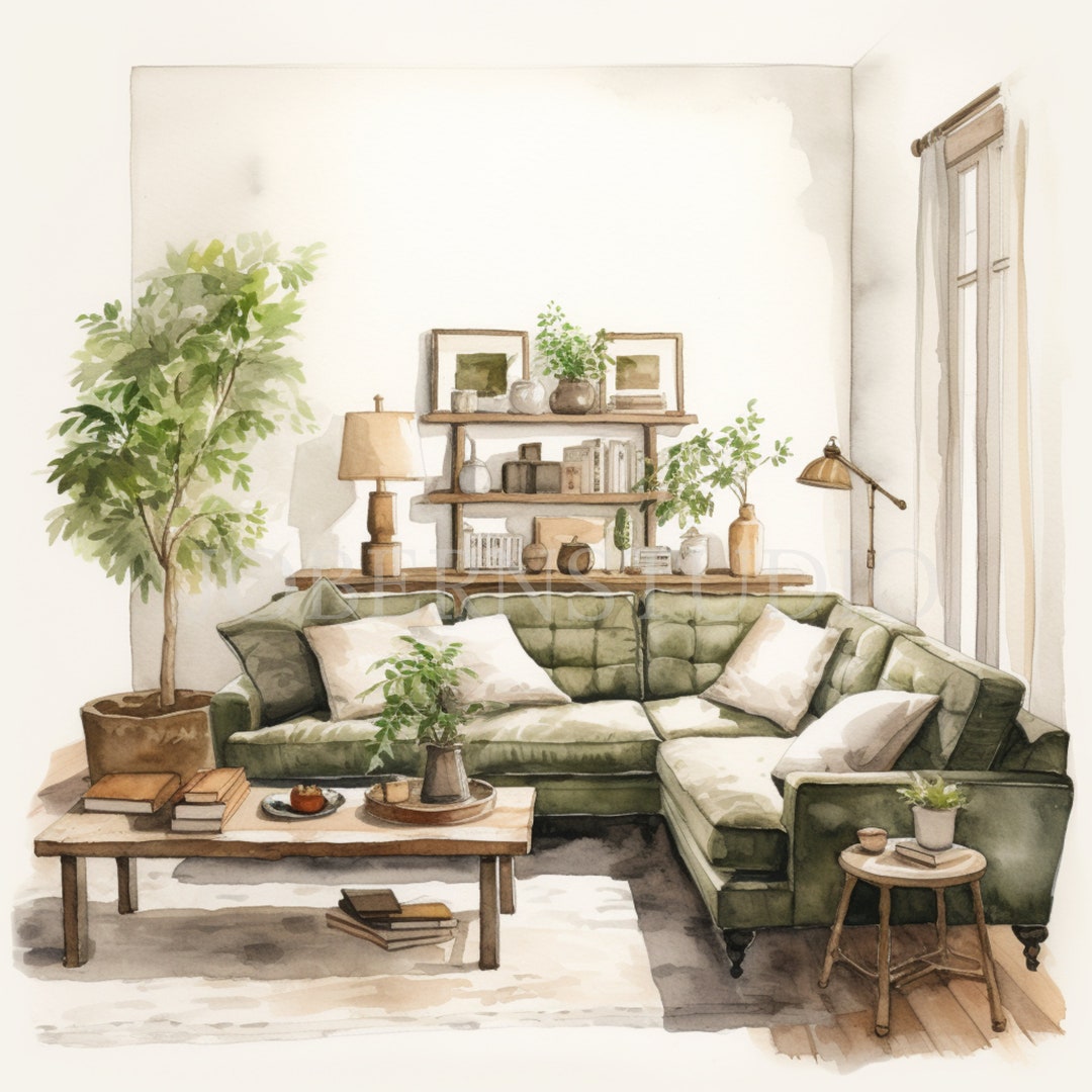 Living Room Clipart Bundle 17 High Quality Png,watercolor Home Decor ...