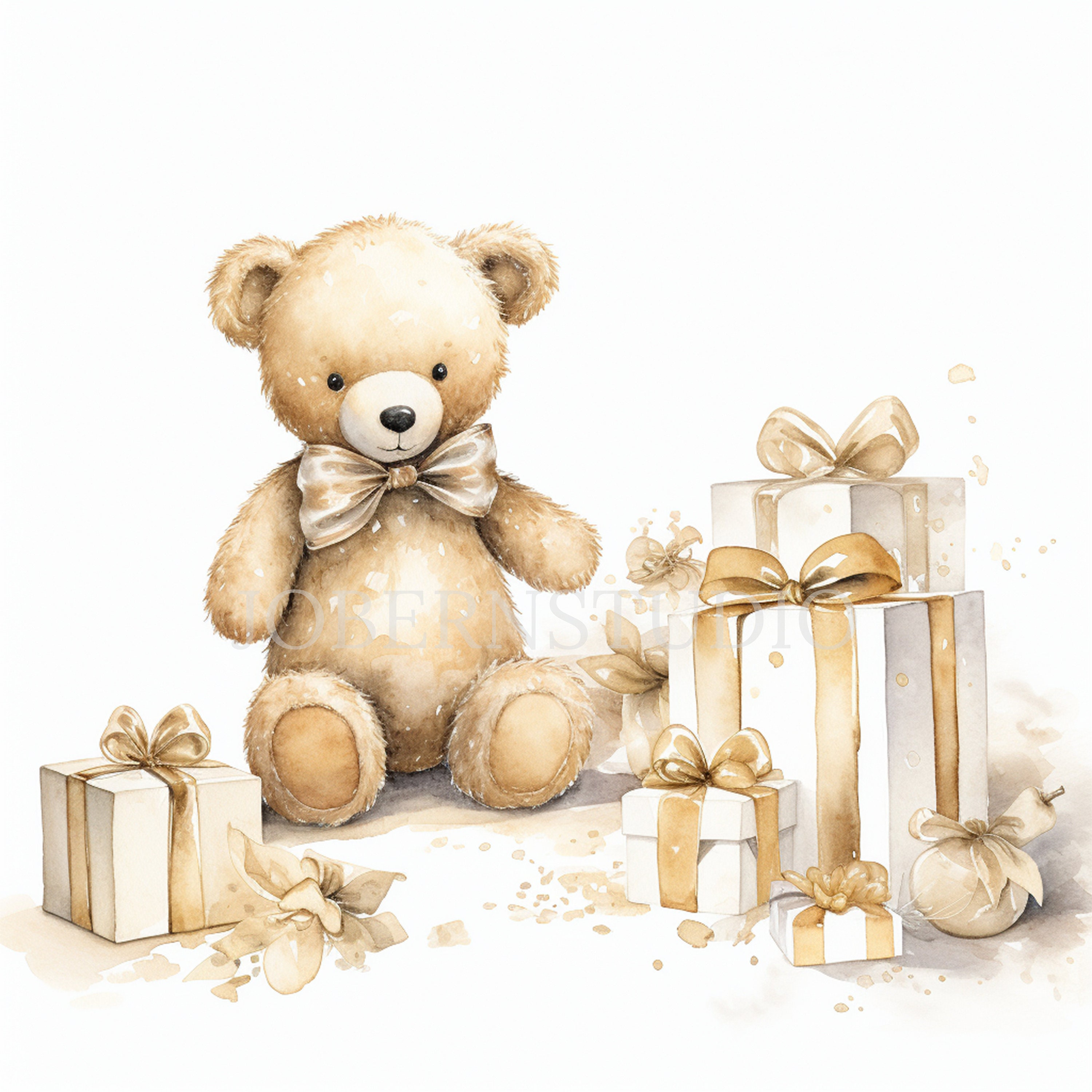 Christmas Teddy Bear, Watercolor Clipart PNG,15 High Quality Jpgs ...