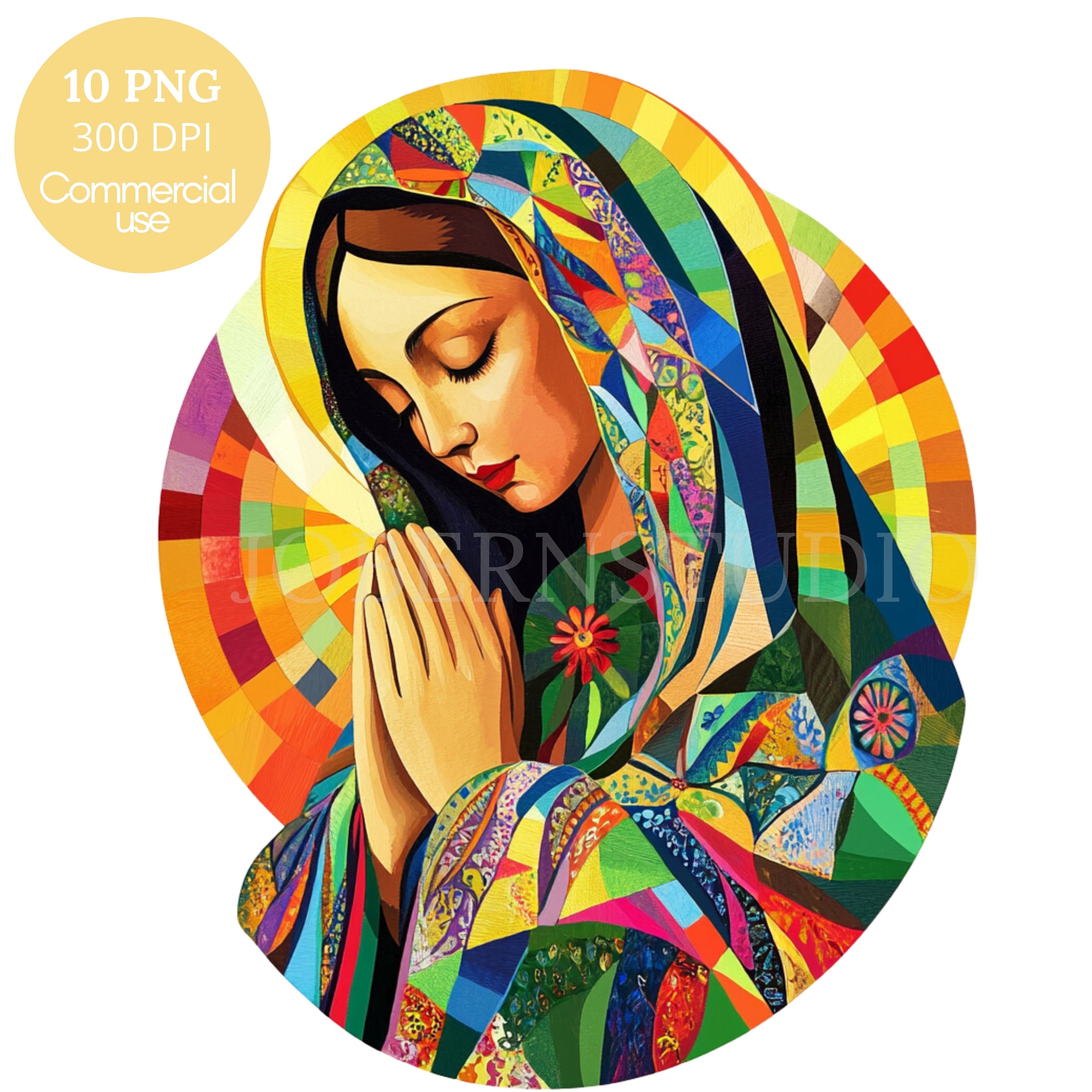 Virgin Mary Clipart,bundle 10 High Quality PNG, Colorful Vintage Holy ...