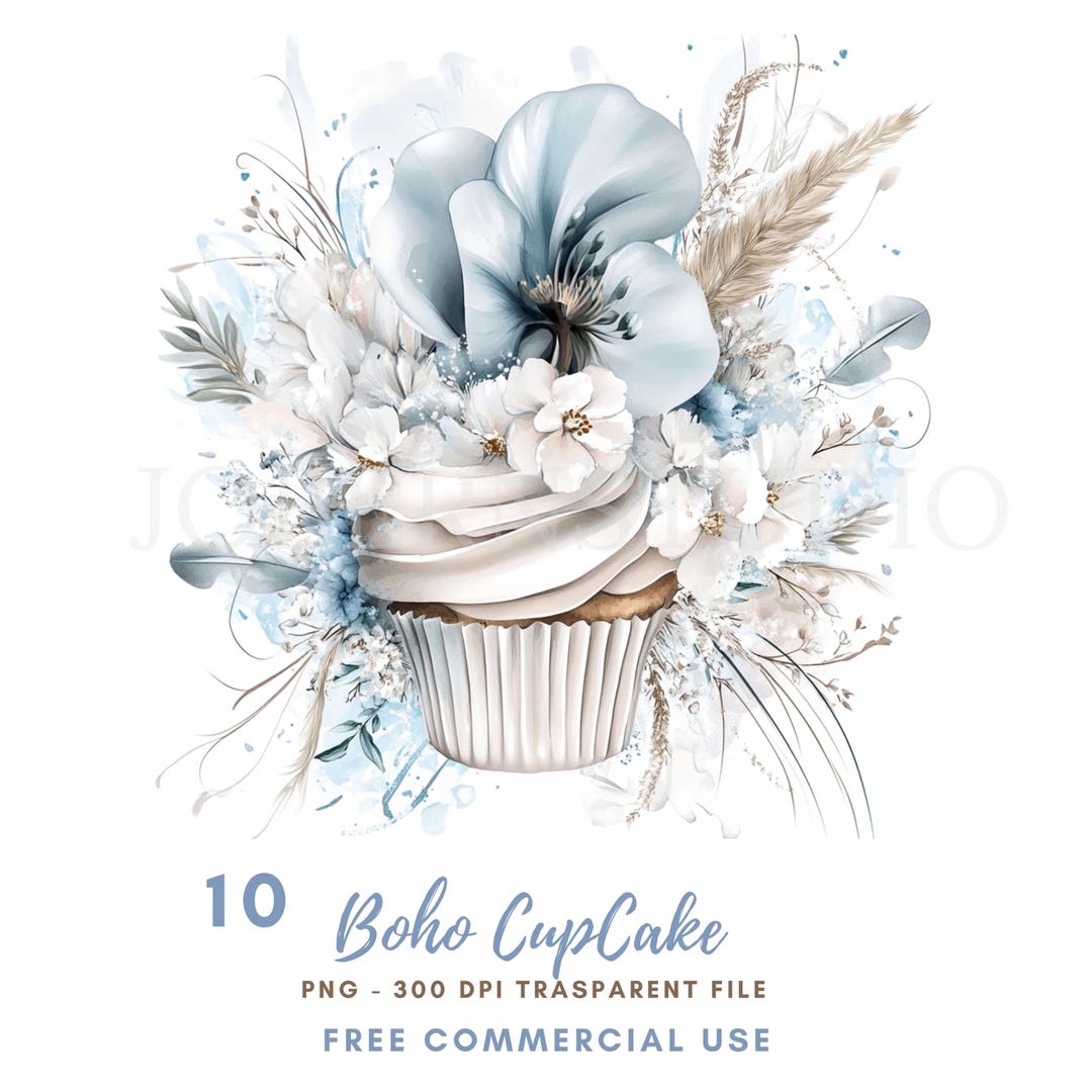 Watercolor Boho Cupcake Blue Clipart Png,bundle 10 High Quality,cupcake ...